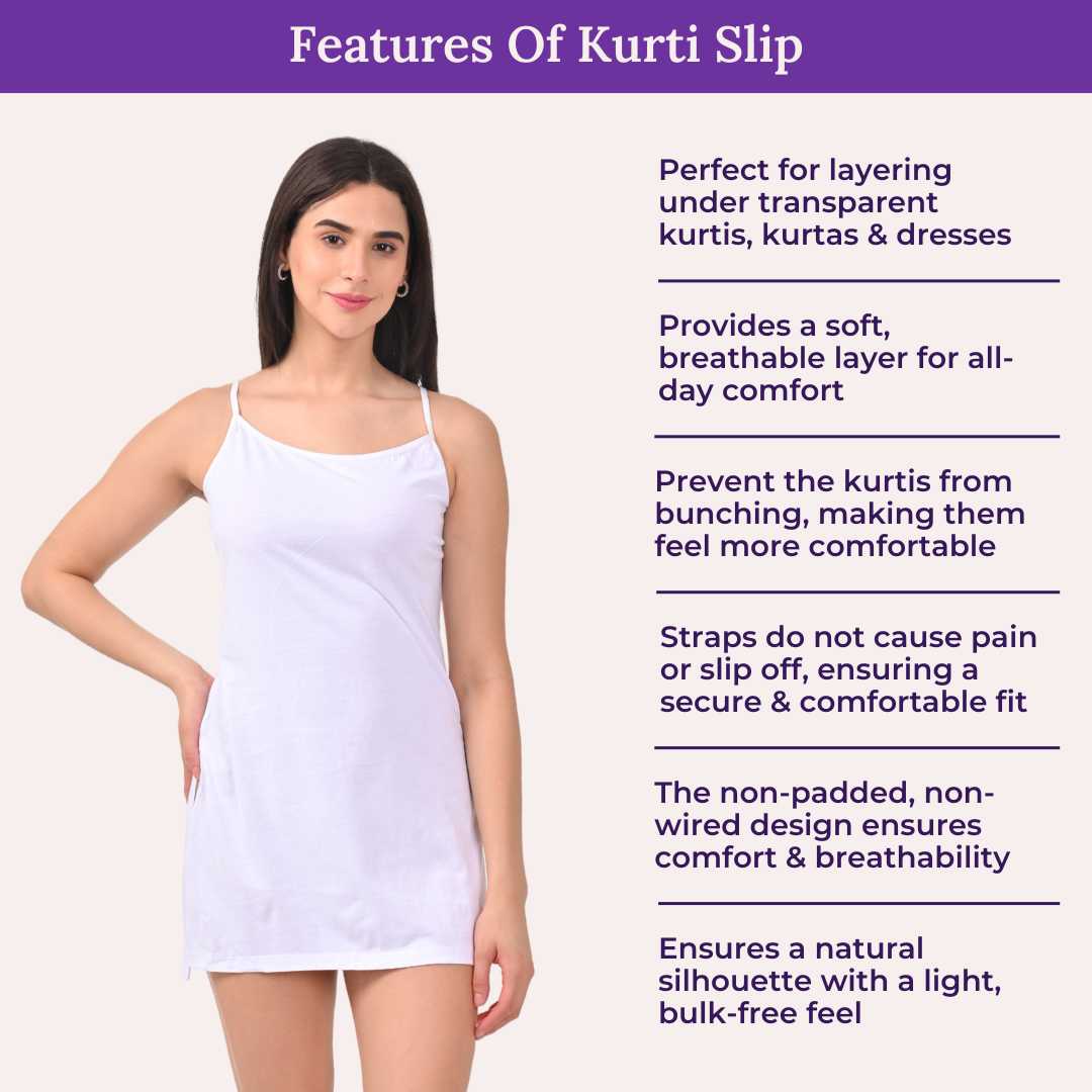Shop Kurta Inner Slips & Long Camisoles For Transparent Kurtis @ Adira